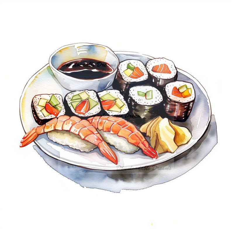 Sushi Watercolor Clipart Bundle: Japanese Food Illustrations (digital ...