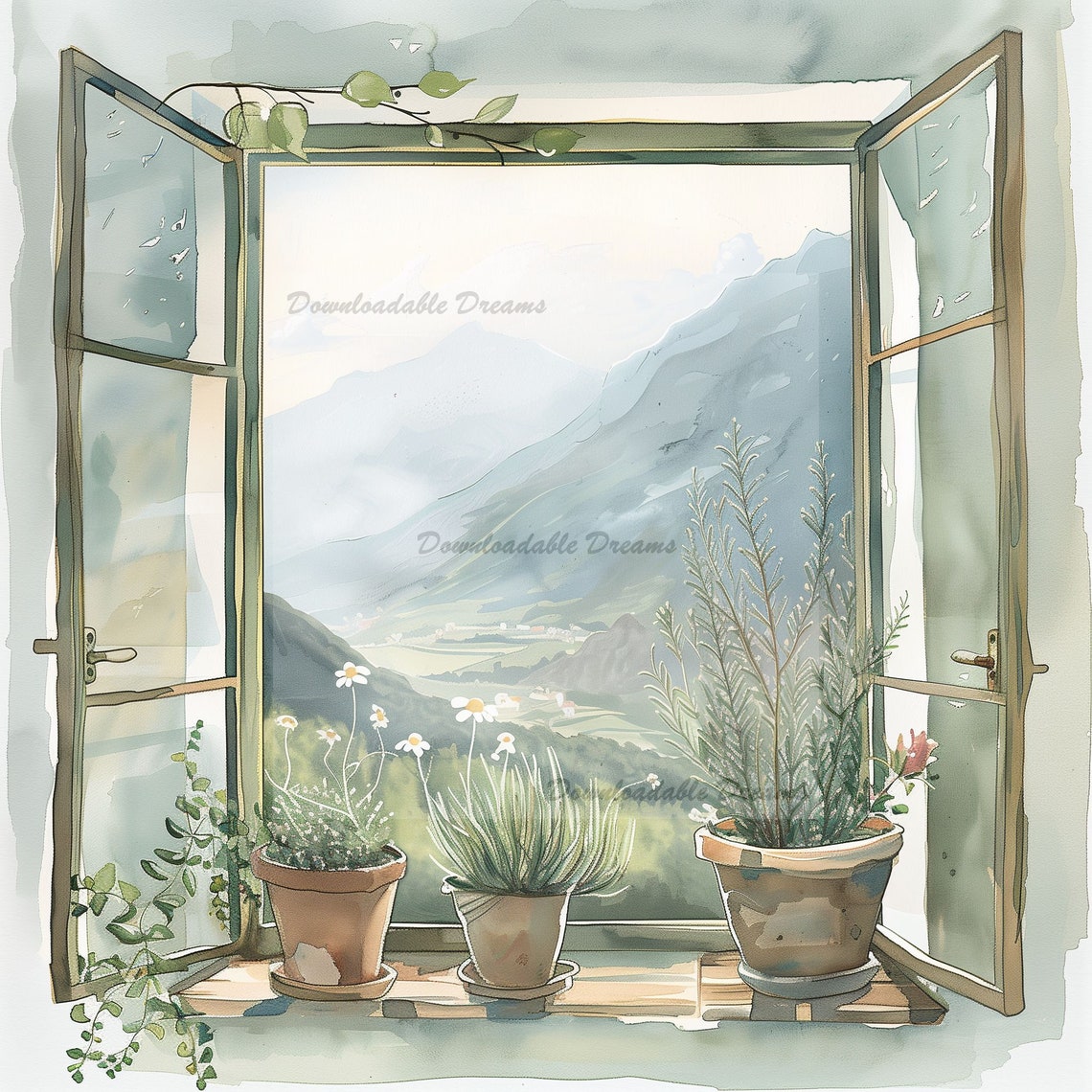 12 Peaceful Mountain Home Window Watercolor Scenes Clipart Bundle High ...