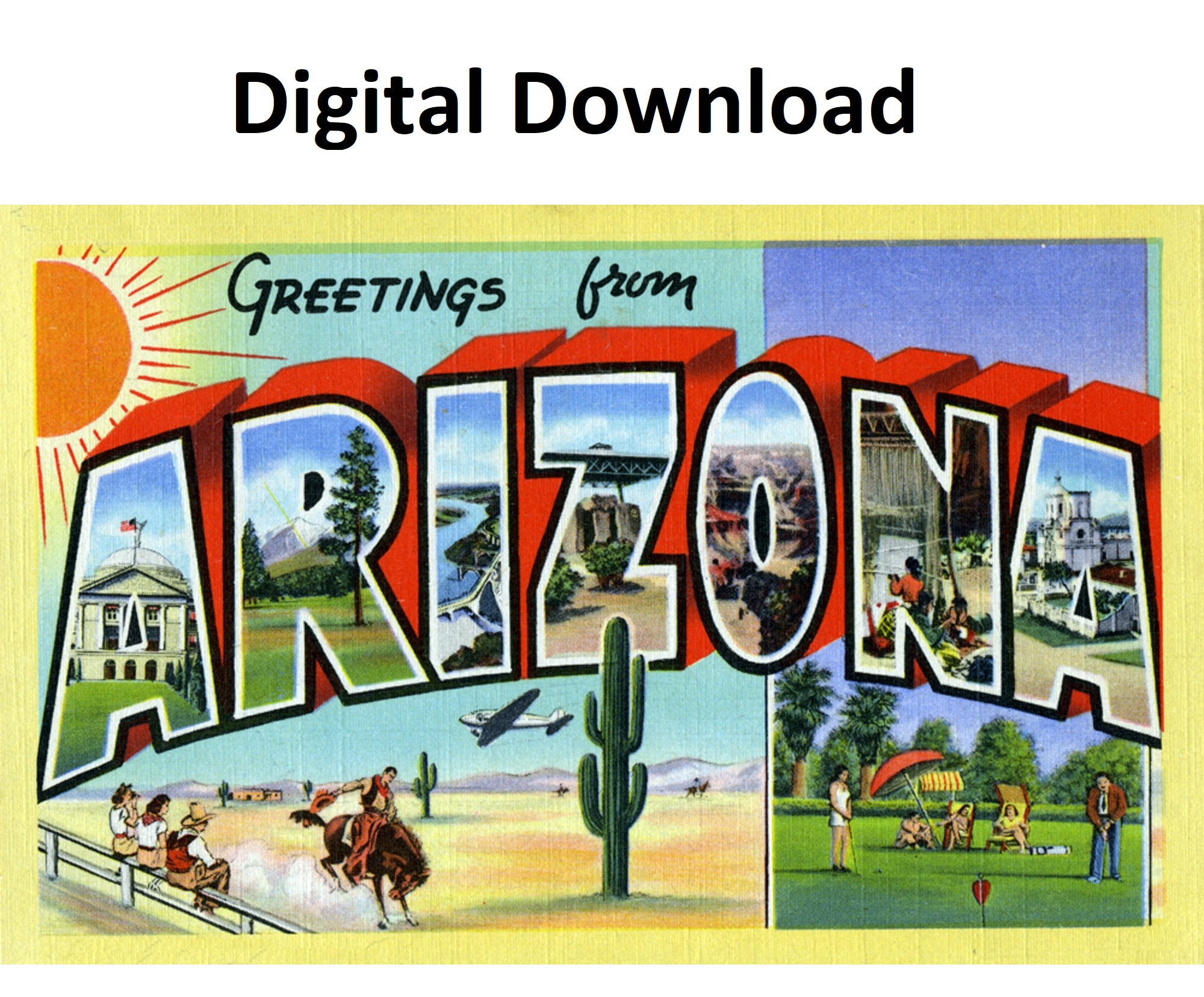 Greetings From Arizona Vintage Postcard Style #1 - Digital Printable ...