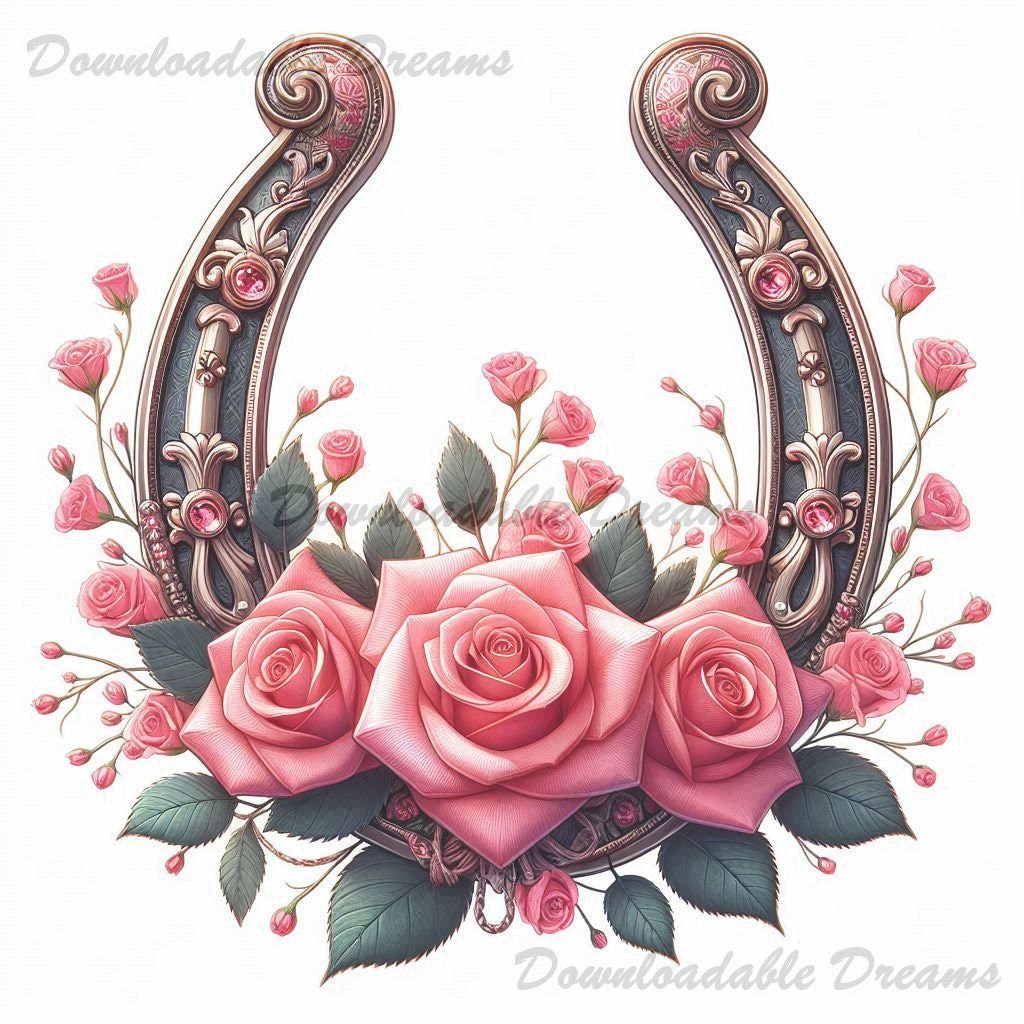 14 Horseshoes With Roses Watercolor Clipart Bundle Scrapbooking Kit ...