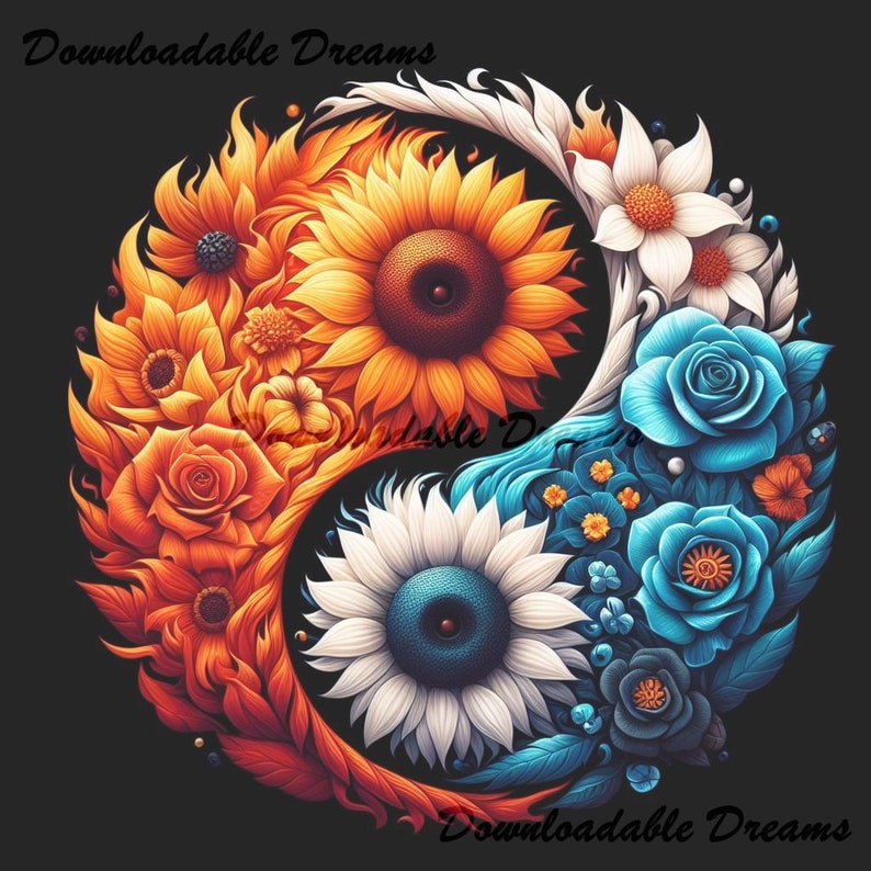 11 Sunflower & Floral Boho Yin Yang Symbol Clipart Bundle High Quality ...