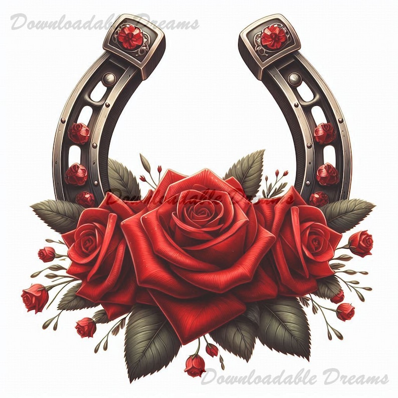14 Horseshoes With Roses Watercolor Clipart Bundle Scrapbooking Kit ...