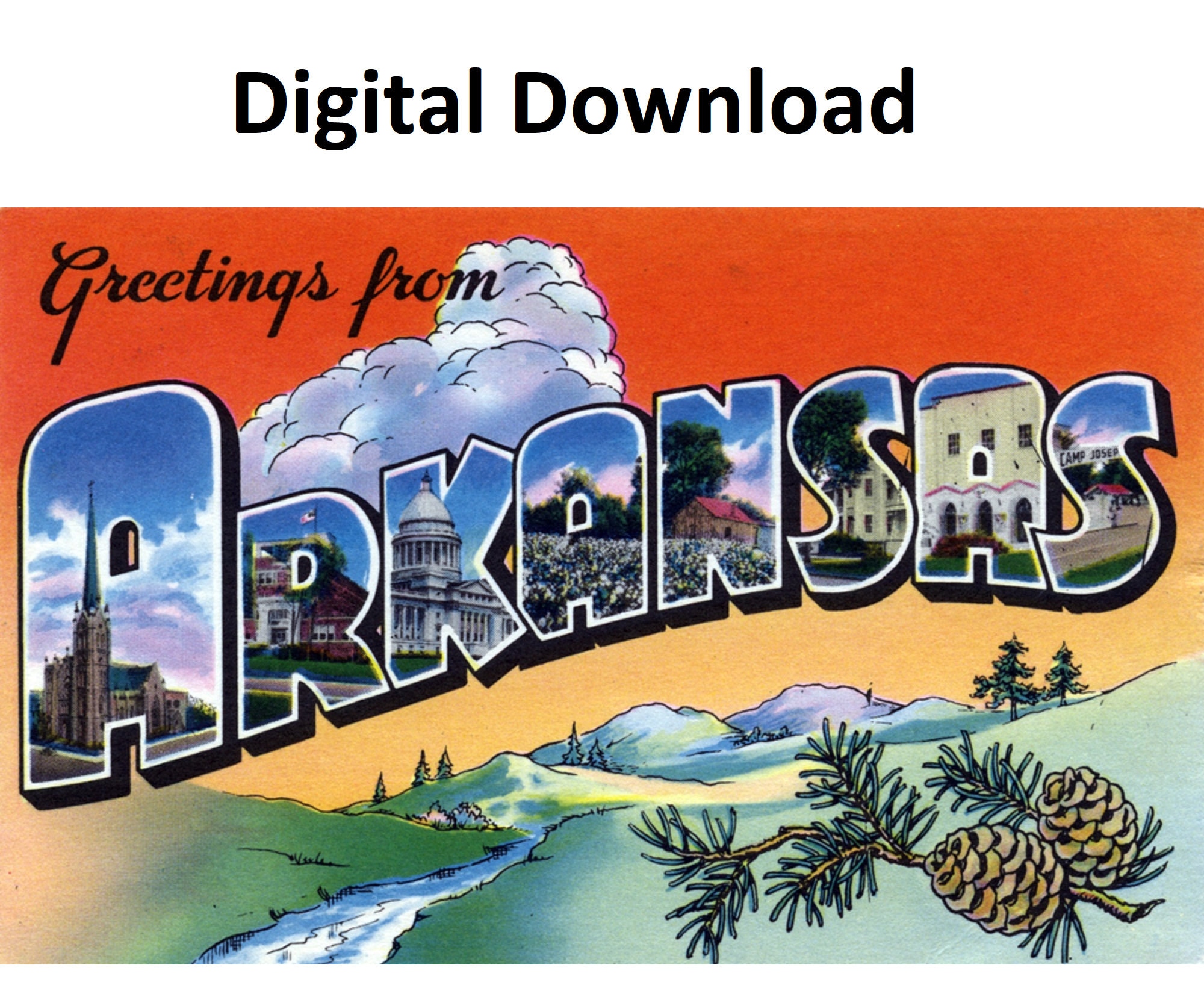 Greetings From Arkansas Vintage Postcard Style #4 - Digital Printable ...