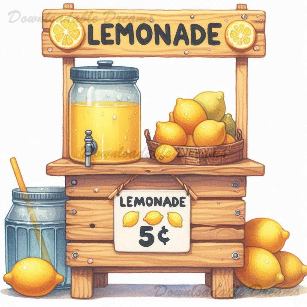20 Lemonade Stand Watercolor Clipart Bundle - Child's Wooden Stand High ...