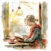 12 Beautiful Women Reading a Book in a Coffee Shop Cafe Watercolor ...