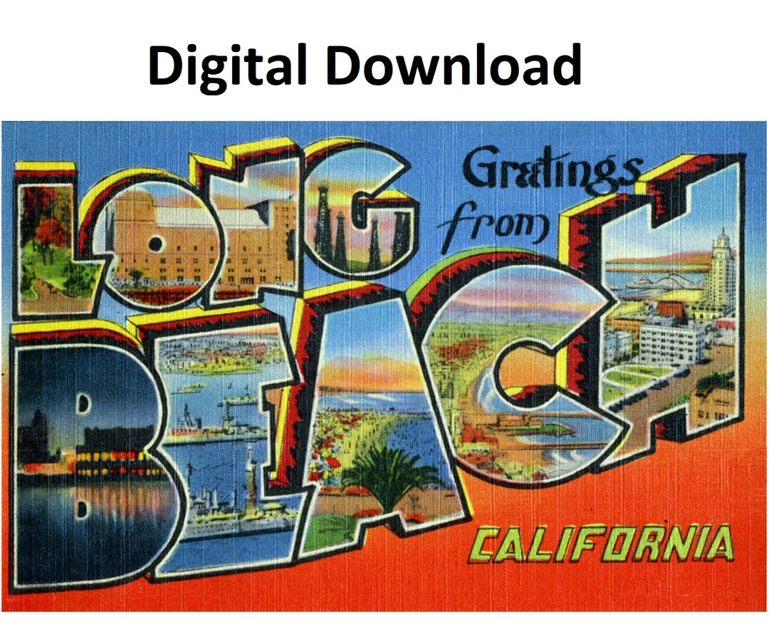 Greetings From Long Beach California Vintage Postcard Style #1 ...