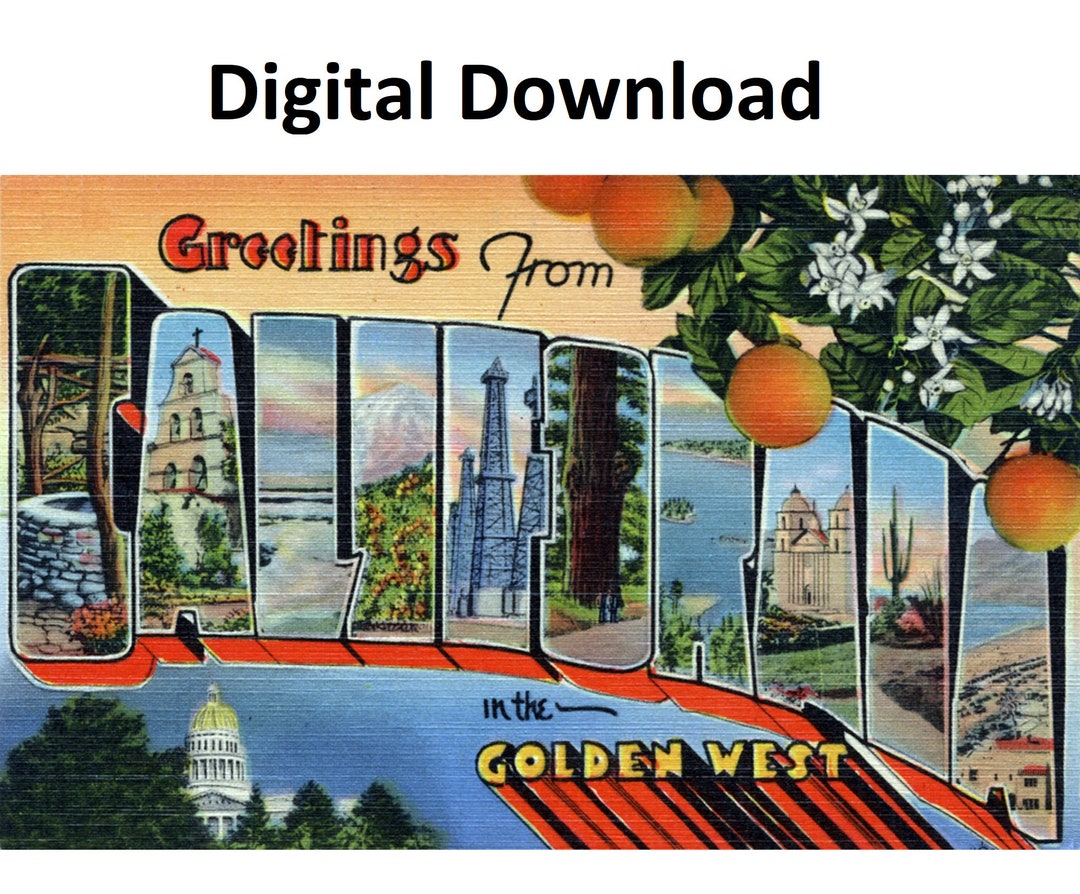 Greetings From California Vintage Postcard Style #1 - Digital Printable ...