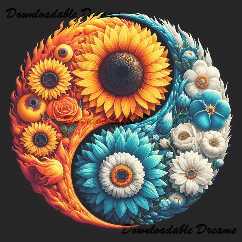 11 Sunflower & Floral Boho Yin Yang Symbol Clipart Bundle High Quality ...