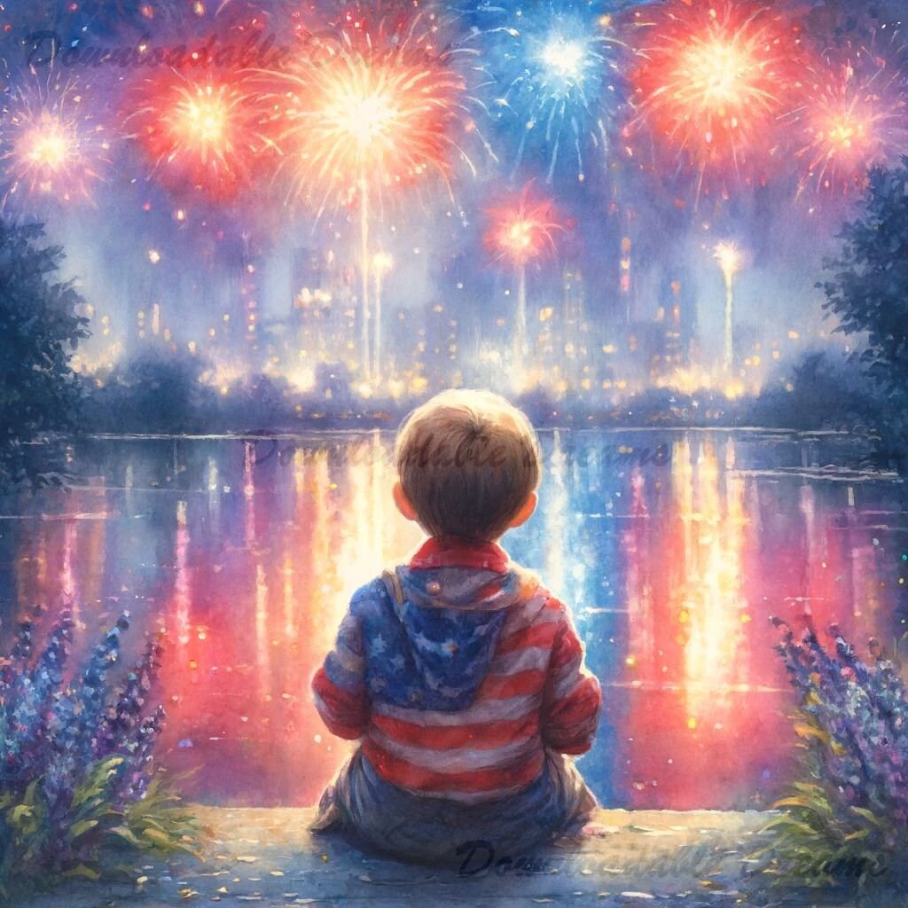 20 Little Boys Fourth of July Watercolor Clipart Bundle Child Fireworks ...