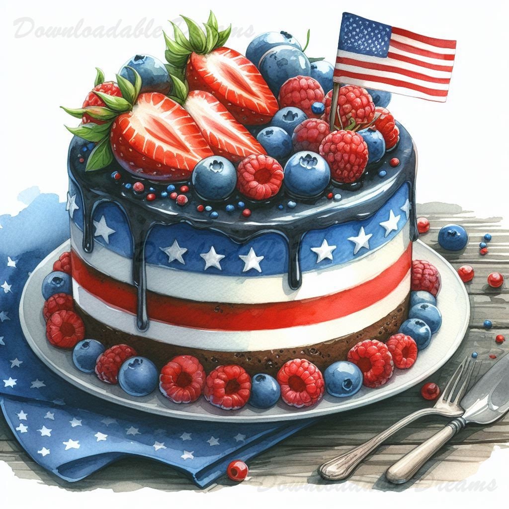 20 Fourth of July Watercolor Sweets Deserts Cookies Clipart Bundle High ...