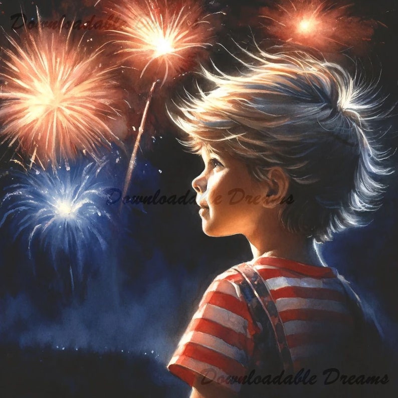 20 Little Boys Fourth of July Watercolor Clipart Bundle Child Fireworks ...