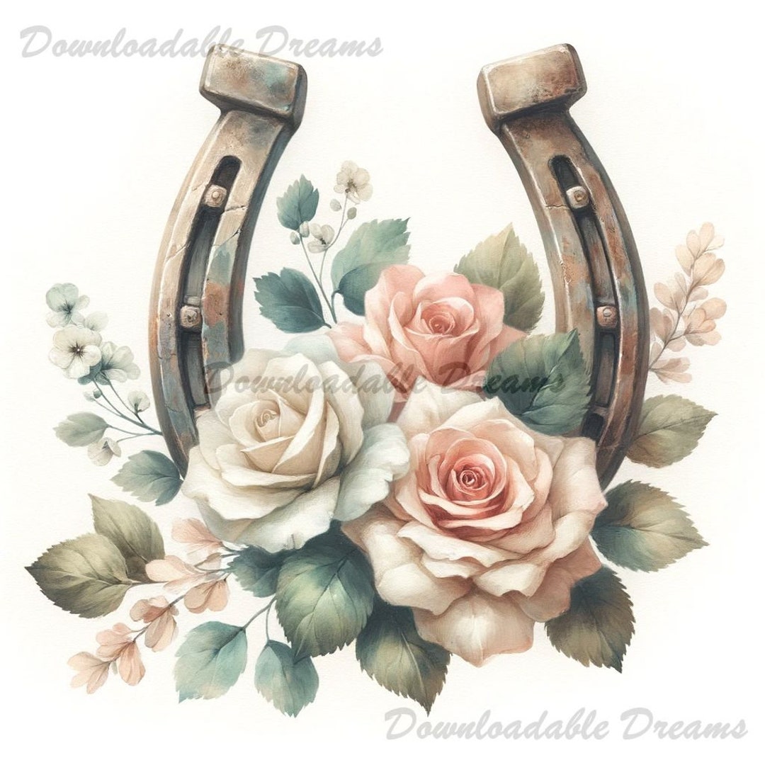 14 Horseshoes With Roses Watercolor Clipart Bundle Scrapbooking Kit ...