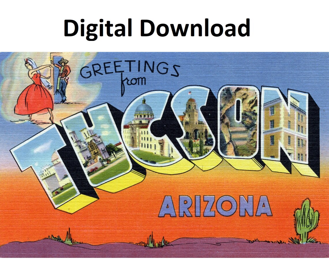 Greetings From Tucson Arizona Vintage Postcard Style #1 - Digital ...
