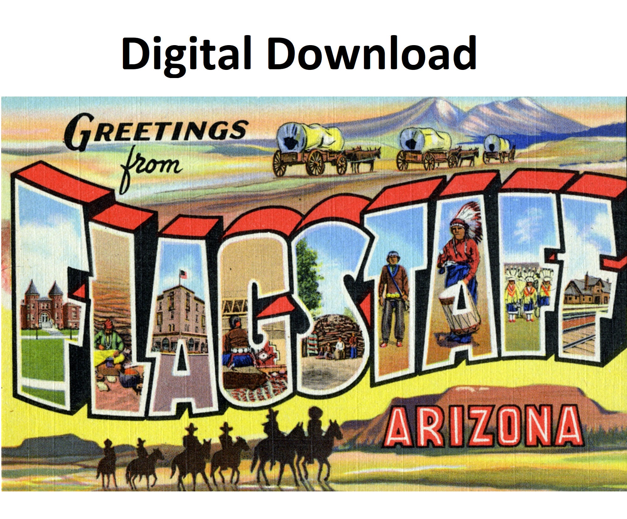 Greetings From Flagstaff Arizona Vintage Postcard - Digital Printable ...