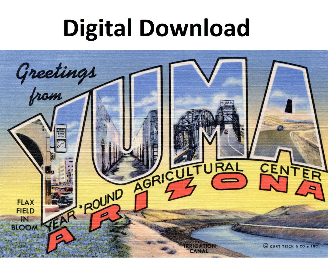 Greetings From Yuma Arizona Vintage Postcard - Digital Printable ...