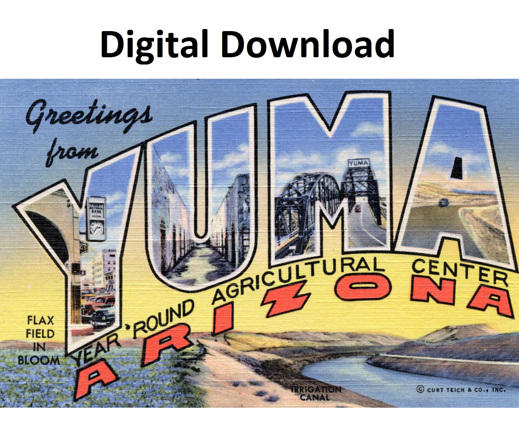 Greetings From Yuma Arizona Vintage Postcard - Digital Printable ...