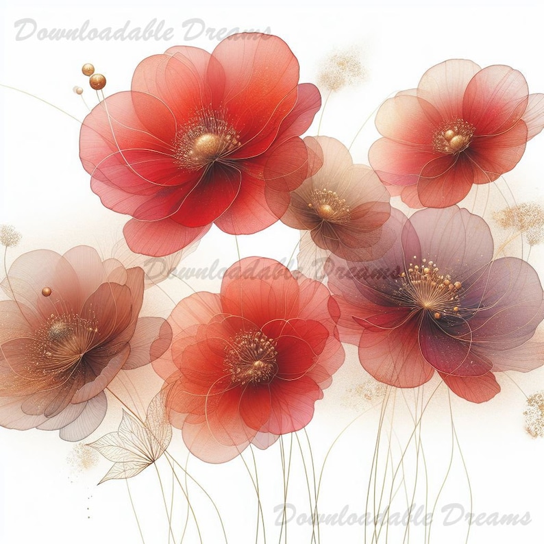 Abstract Red Floral Watercolor Clipart Bundle (digital Download) - Etsy
