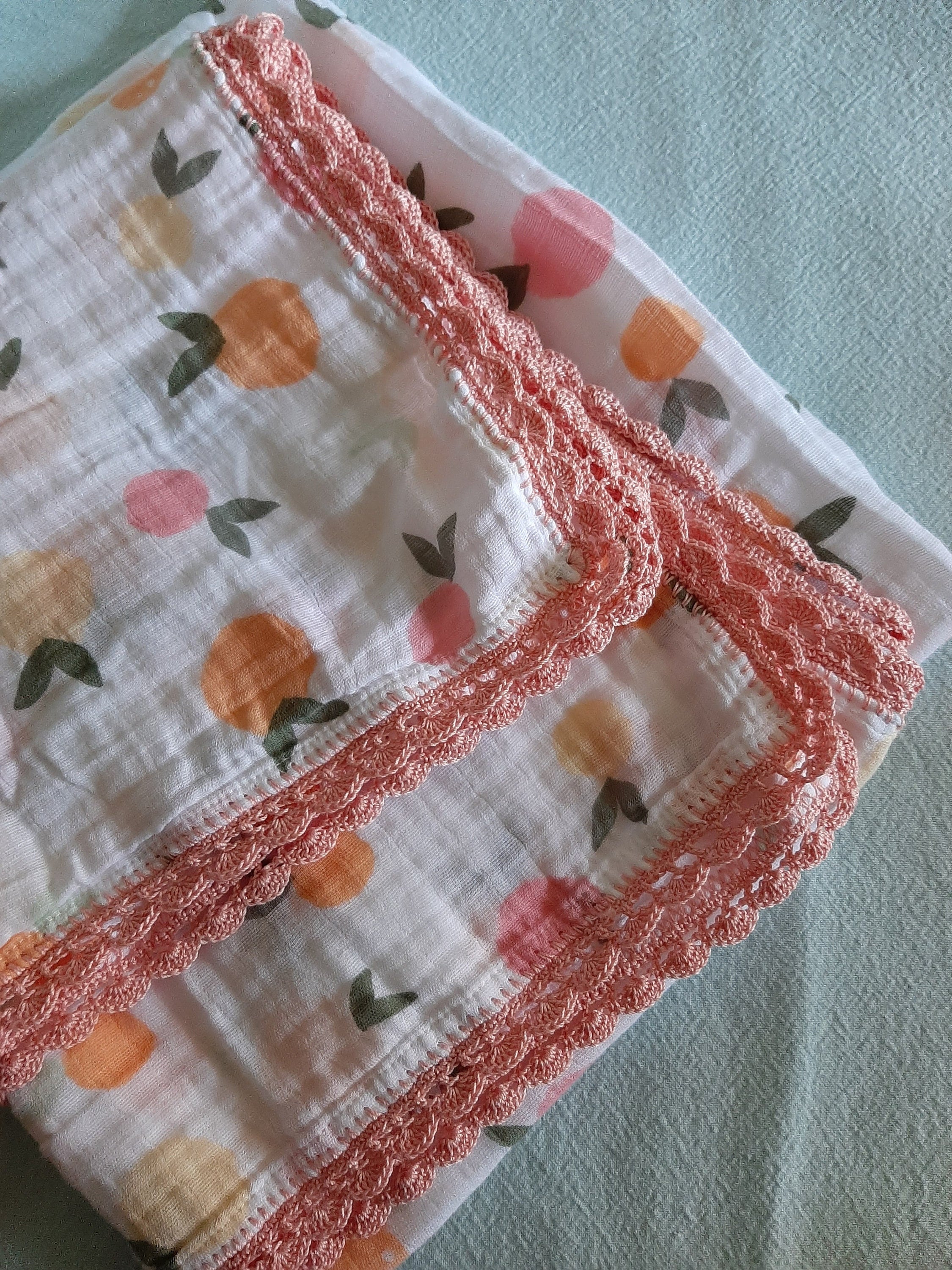 100% Cotton Muslin Baby Blanket Crocheted Edging FREE Shipping - Etsy