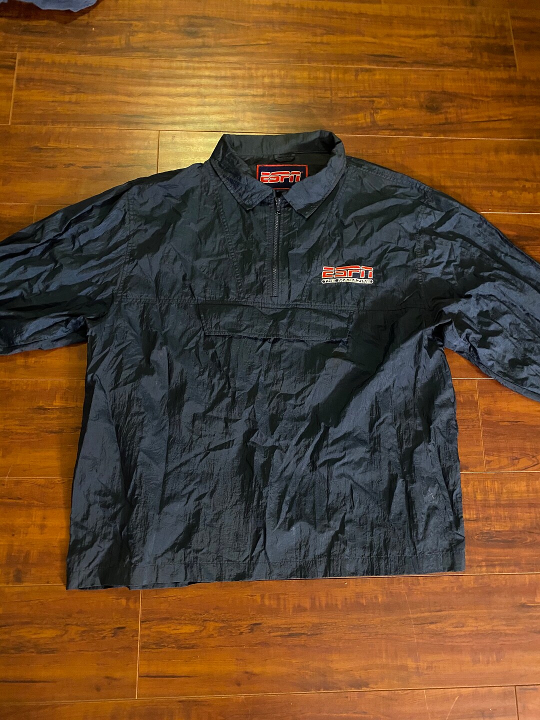 Vintage 80s ESPN Sport Center SC Navy Blue Quarter Zip Windbreaker ...