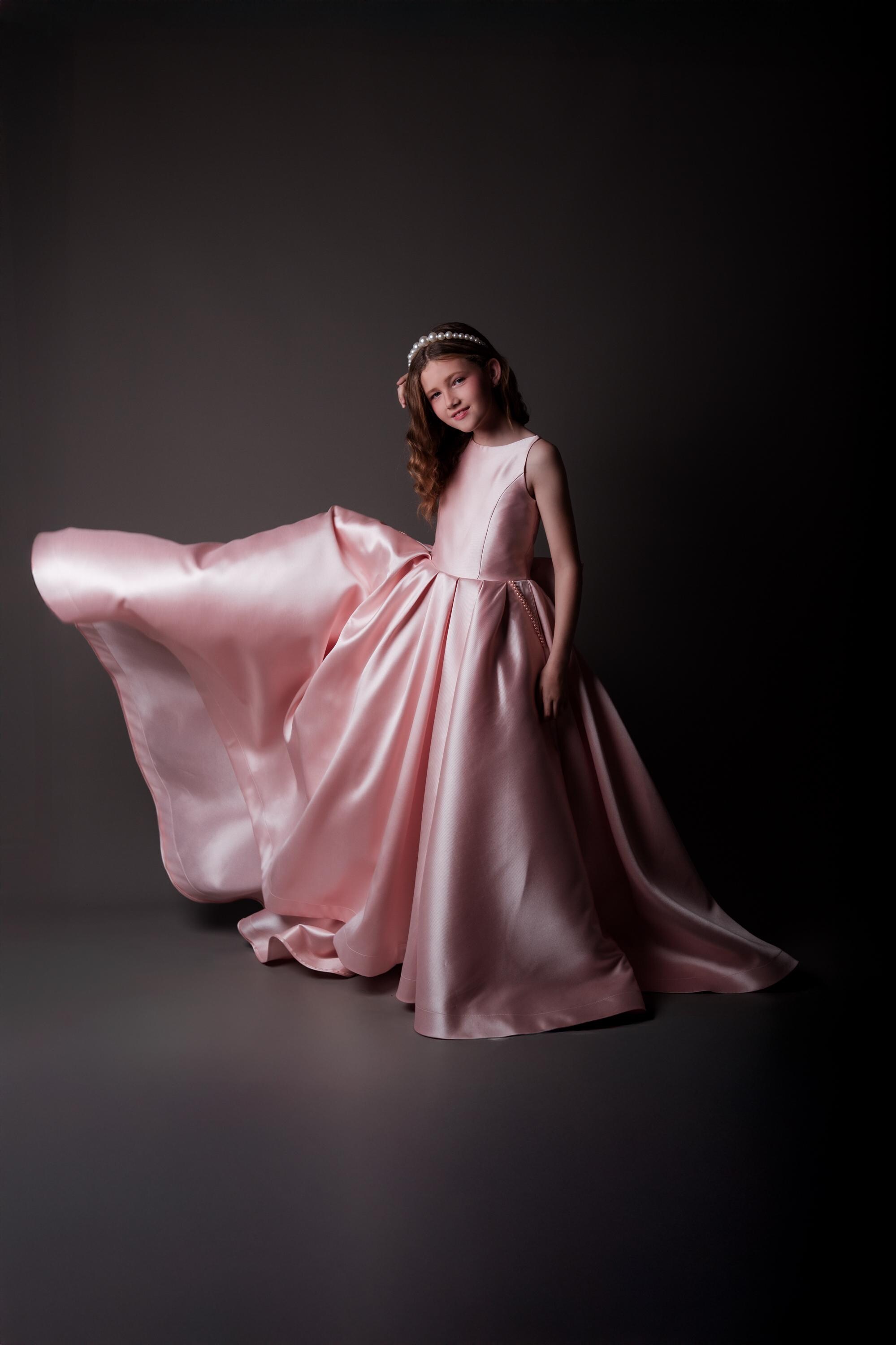 Blush Pink Mikado Wedding Flower Girl Dress Backless Open Back Princess ...
