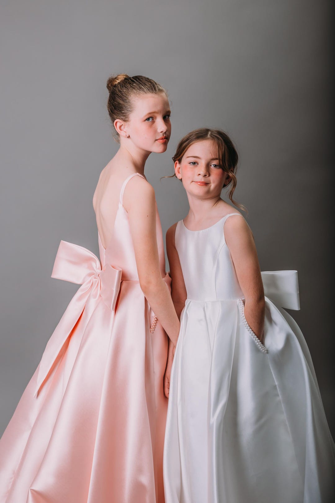 Ivory/blush Pink Mikado Wedding Flower Girl Dress Backless Open Back ...