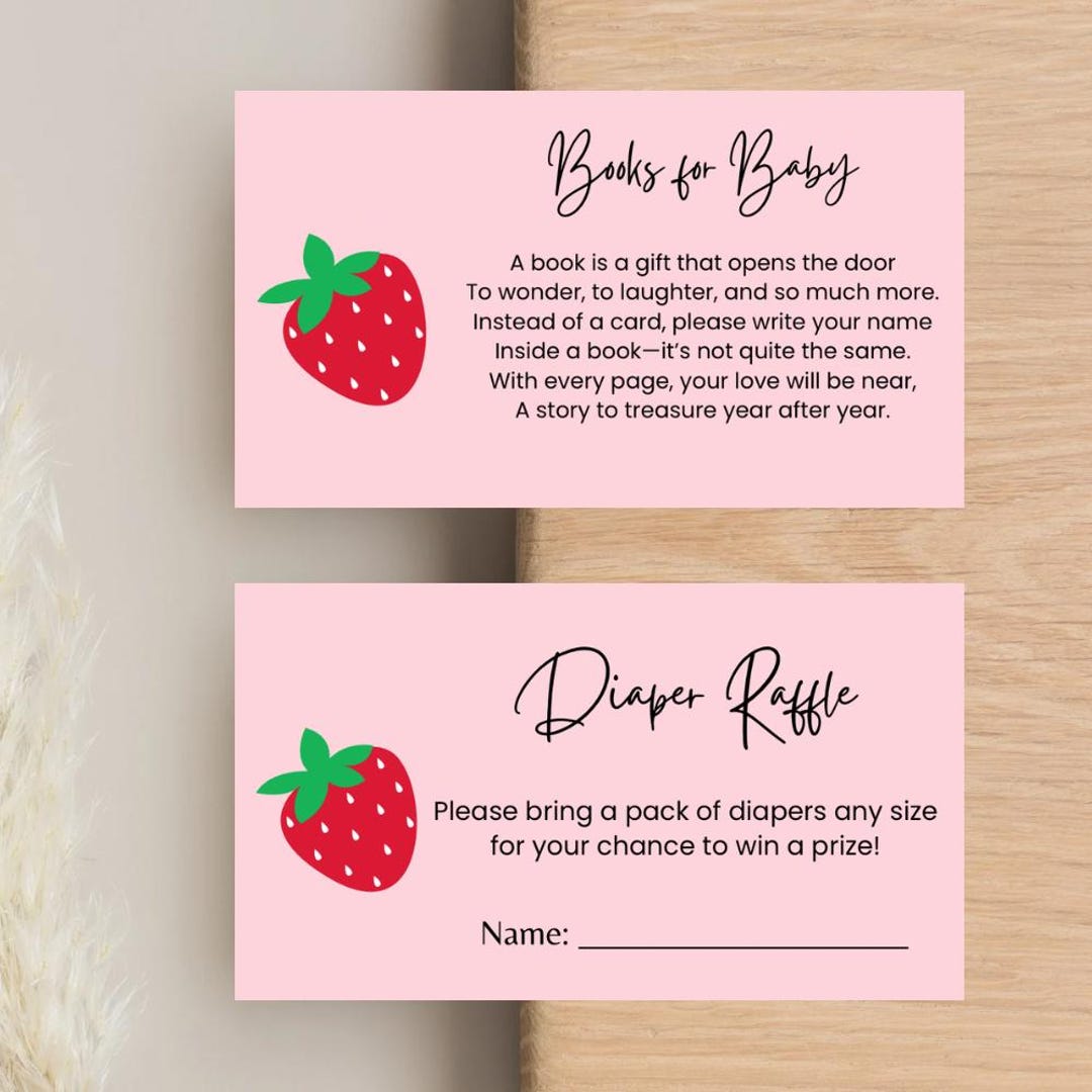 Strawberry Baby Shower Diaper Raffle & Books for Baby Cards - Berry ...