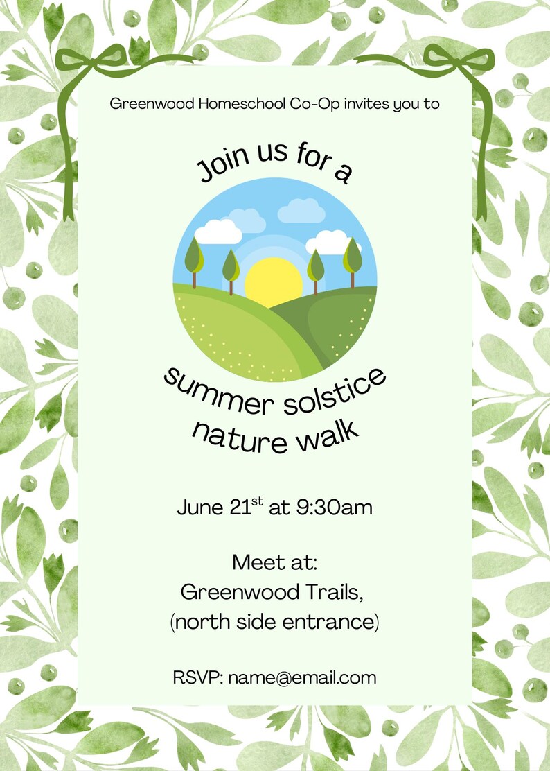 Summer Solstice Nature Walk Invitation | Homeschool Group Gathering ...