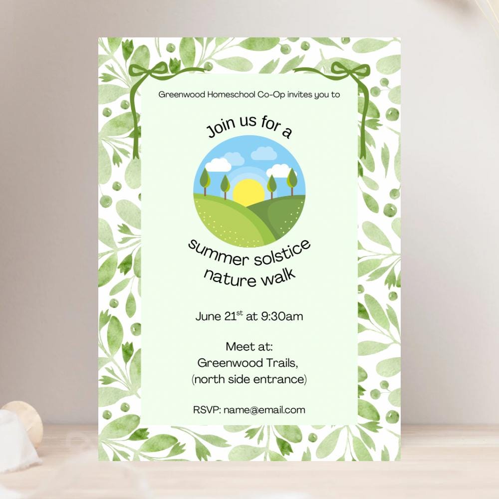 Summer Solstice Nature Walk Invitation | Homeschool Group Gathering ...