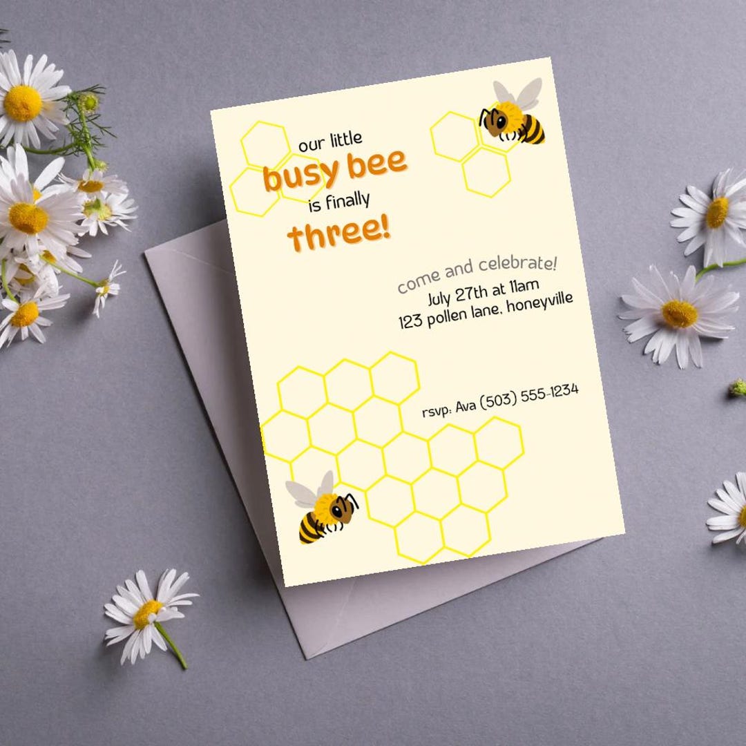 Busy Bee Birthday Invitation – Editable Template - Etsy