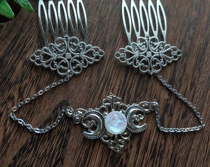 Triple Moon Hair Combs Goddess Hair Combs Wedding Hair Comb Chain Hair ...