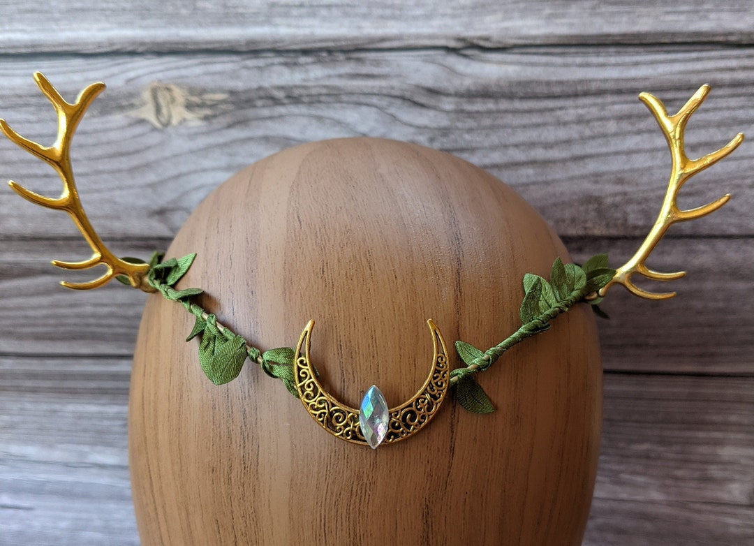 Horned Crown Antler Tiara Moon Circlet Goddess Circlet - Etsy