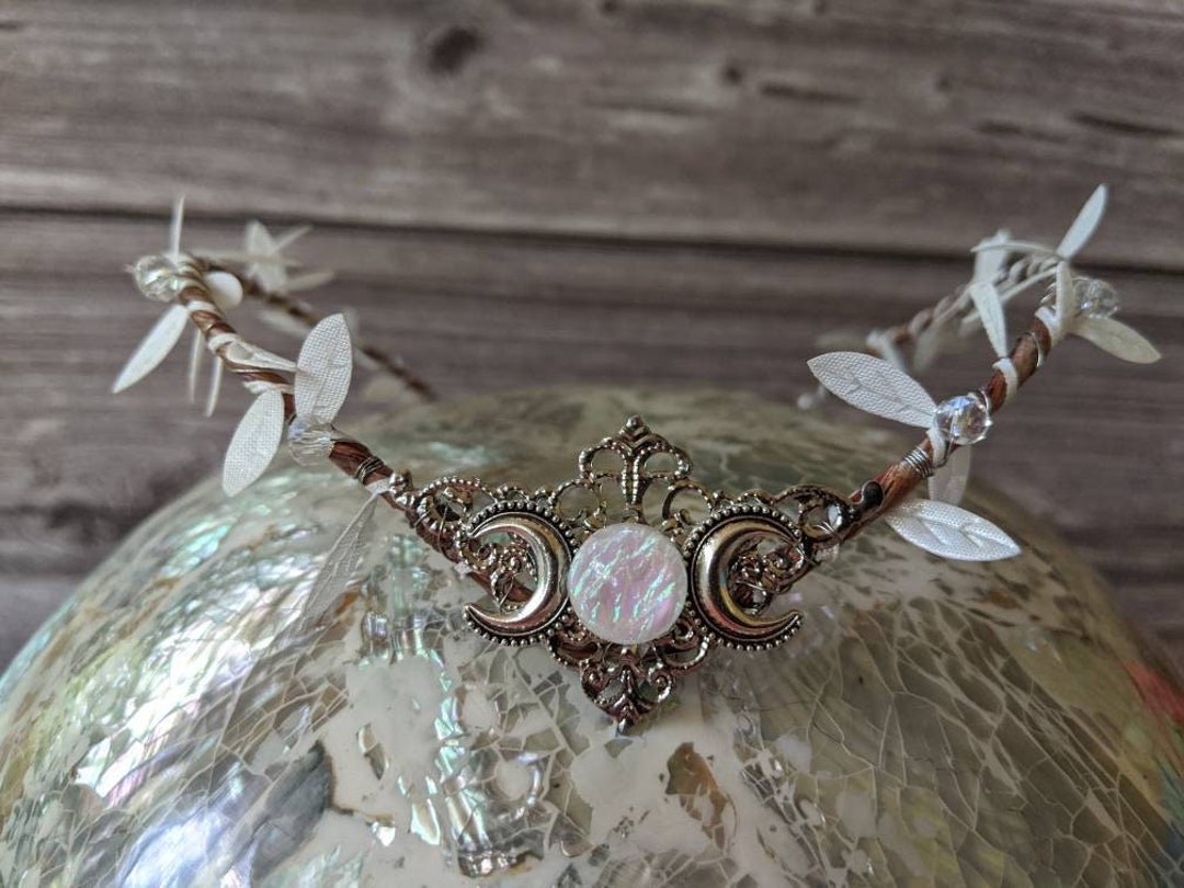 Moon Circlet Triple Moon Crown Handfasting Circlet Goddess Crown White ...