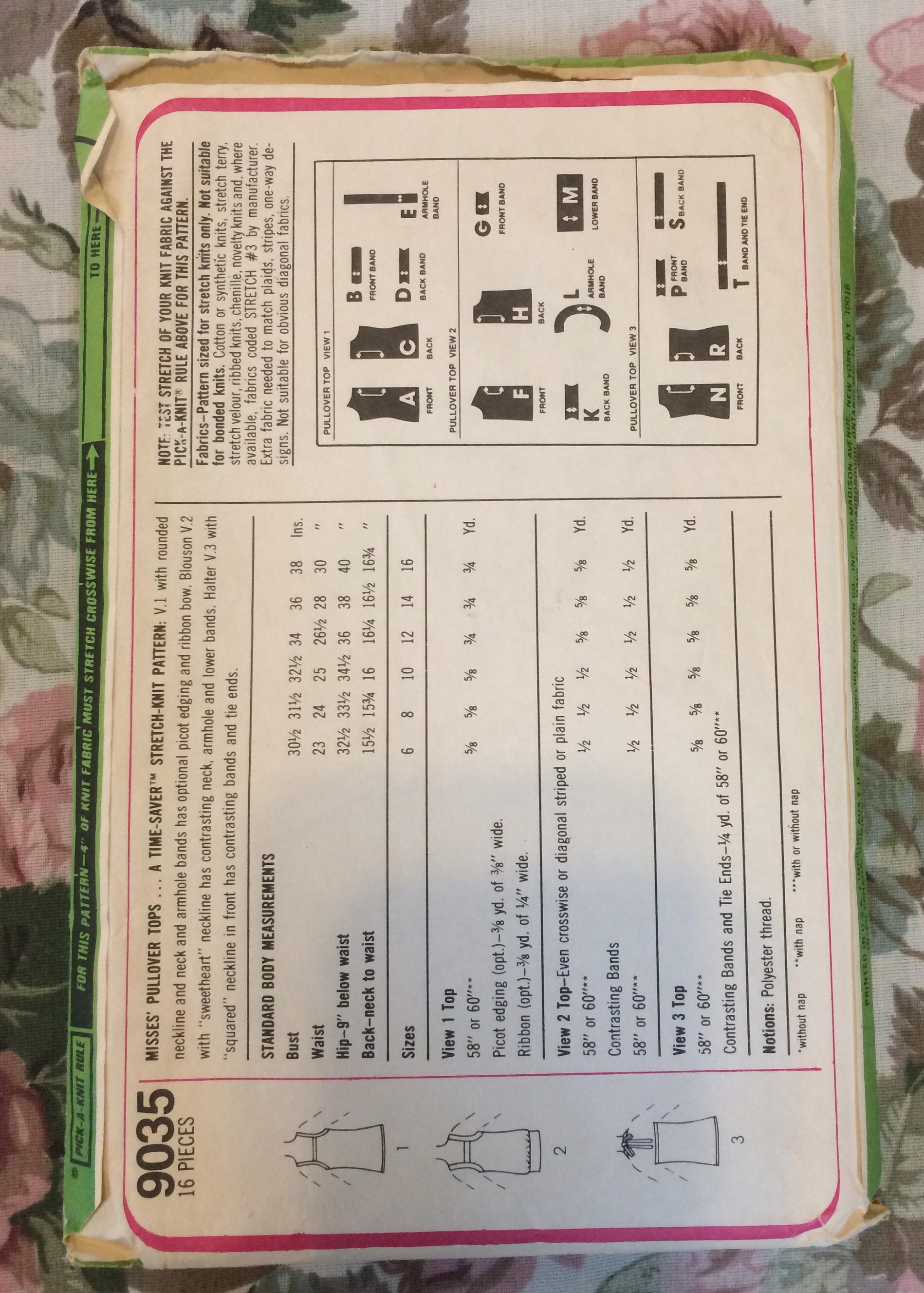 Simplicity 9035 Vintage Sewing Pattern 1970's Knit Tank Tops Cami ...