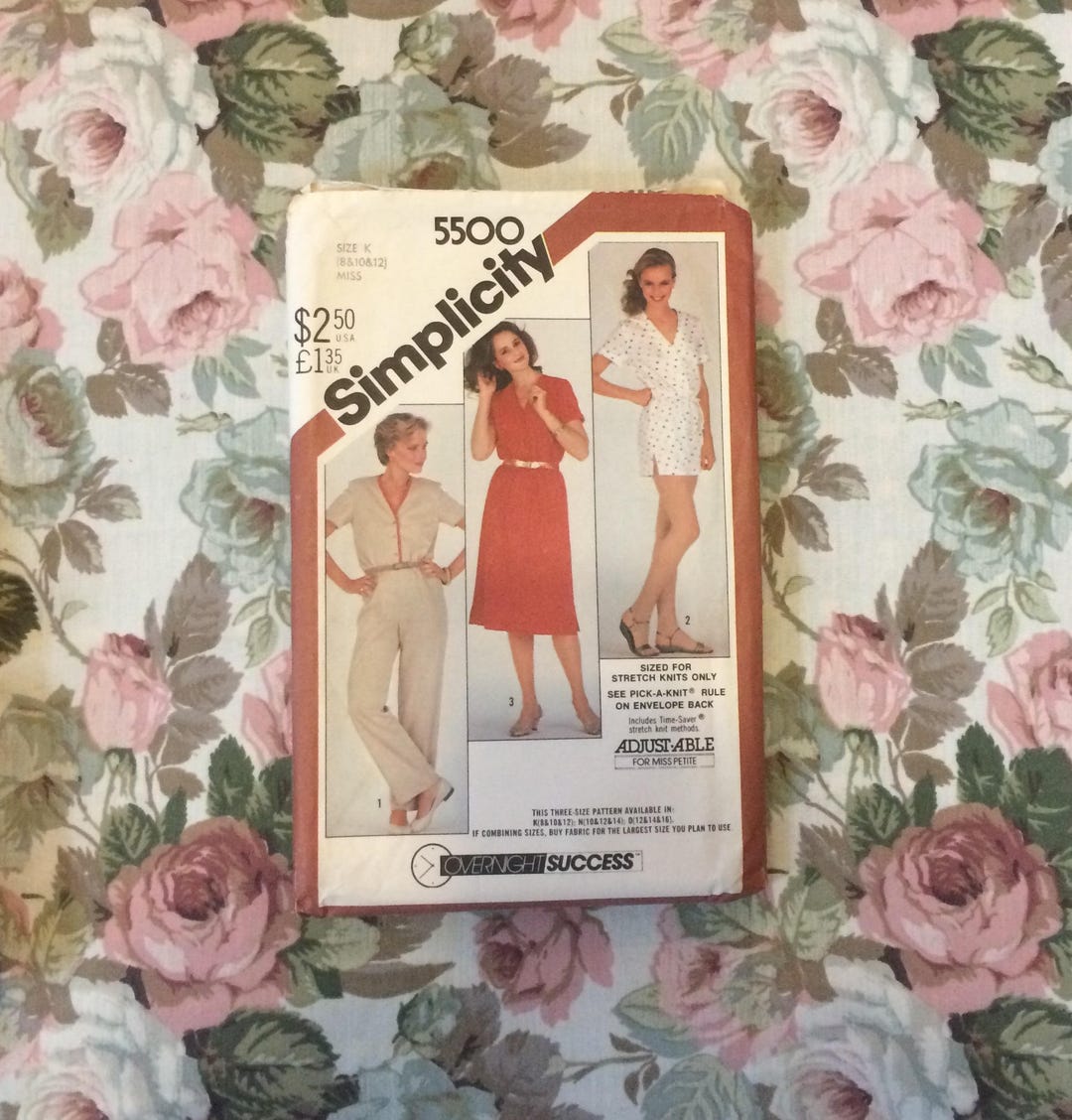 Simplicity 5500 Vintage Sewing Pattern 1980's Knit Jumpsuit Romper Dress Sike K 8, 10, 12 - Etsy