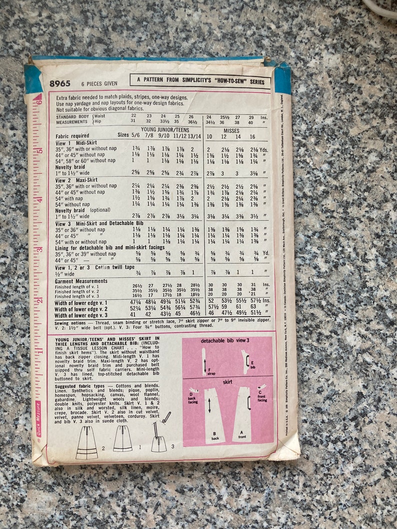 Vtg 1970 Simplicity Pattern 8965 Jr/teen Mini Maxi Skirt 13/14 | Etsy