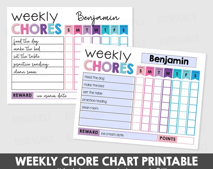 Girl Chore Chart- Kid Chore Chart- Editable- Responsibility Chart ...