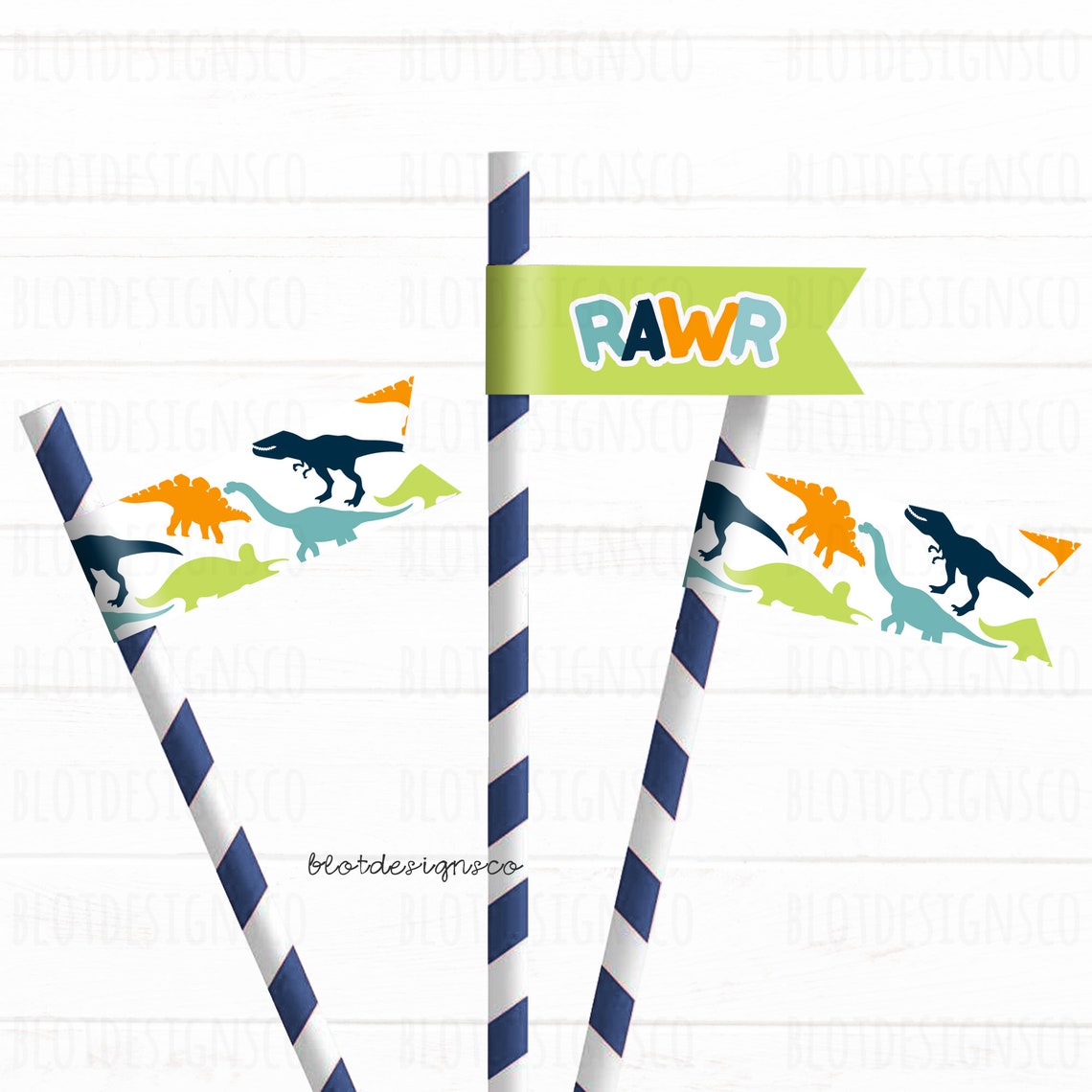 PRINTABLE Dinosaur Party Straw Flags T-rex Dino Party - Etsy