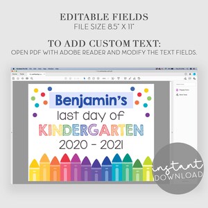 Printable Last Day of School Sign, Editable Kindergarten Grad Sign ...