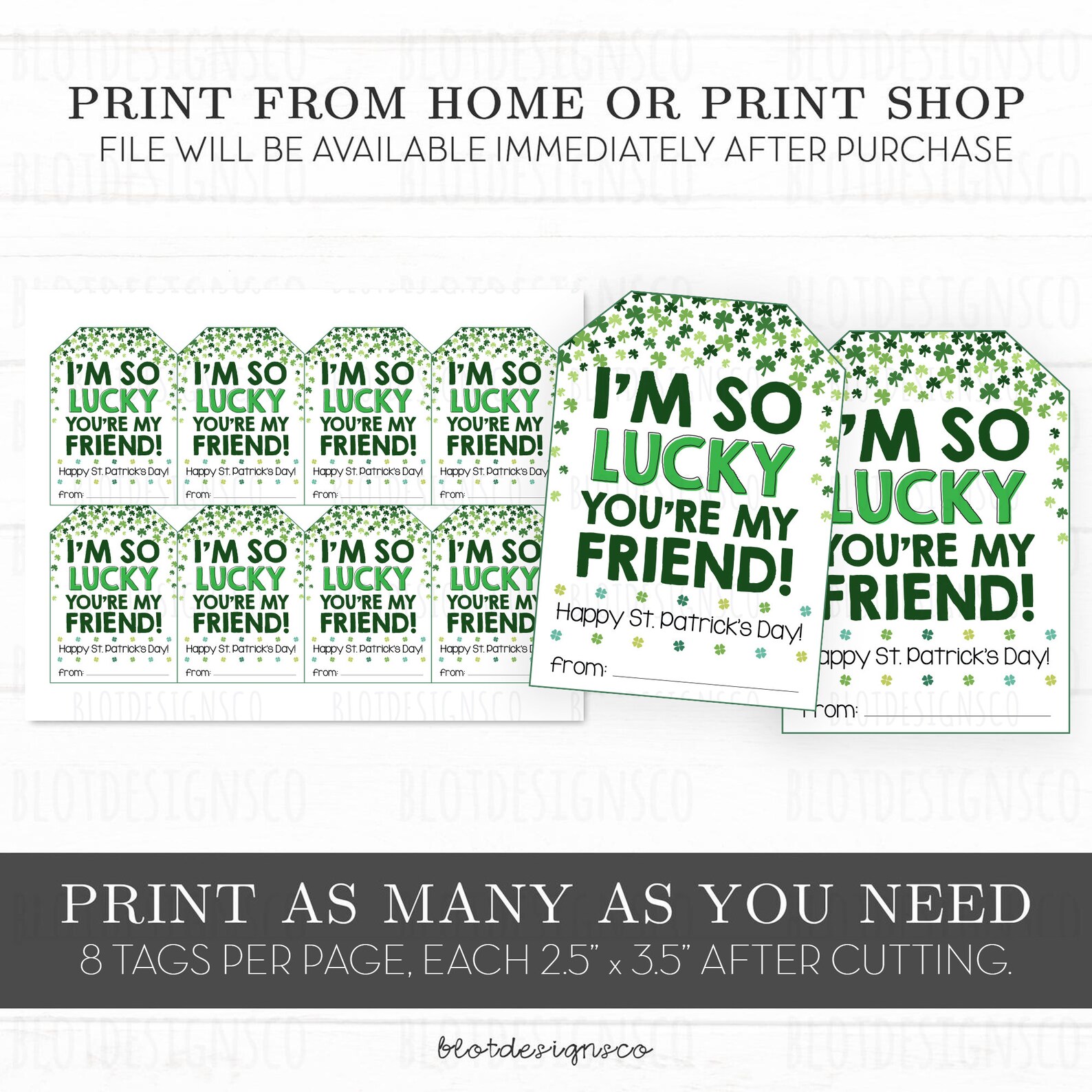 So Lucky Gift Favor Tags, St. Patricks Day Printable Party Favor Thank ...