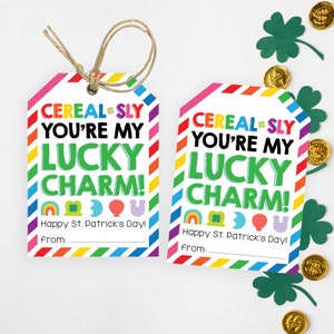St Patricks Day Lucky Charm Tag, You're My Lucky Charm Cereal Label, St ...
