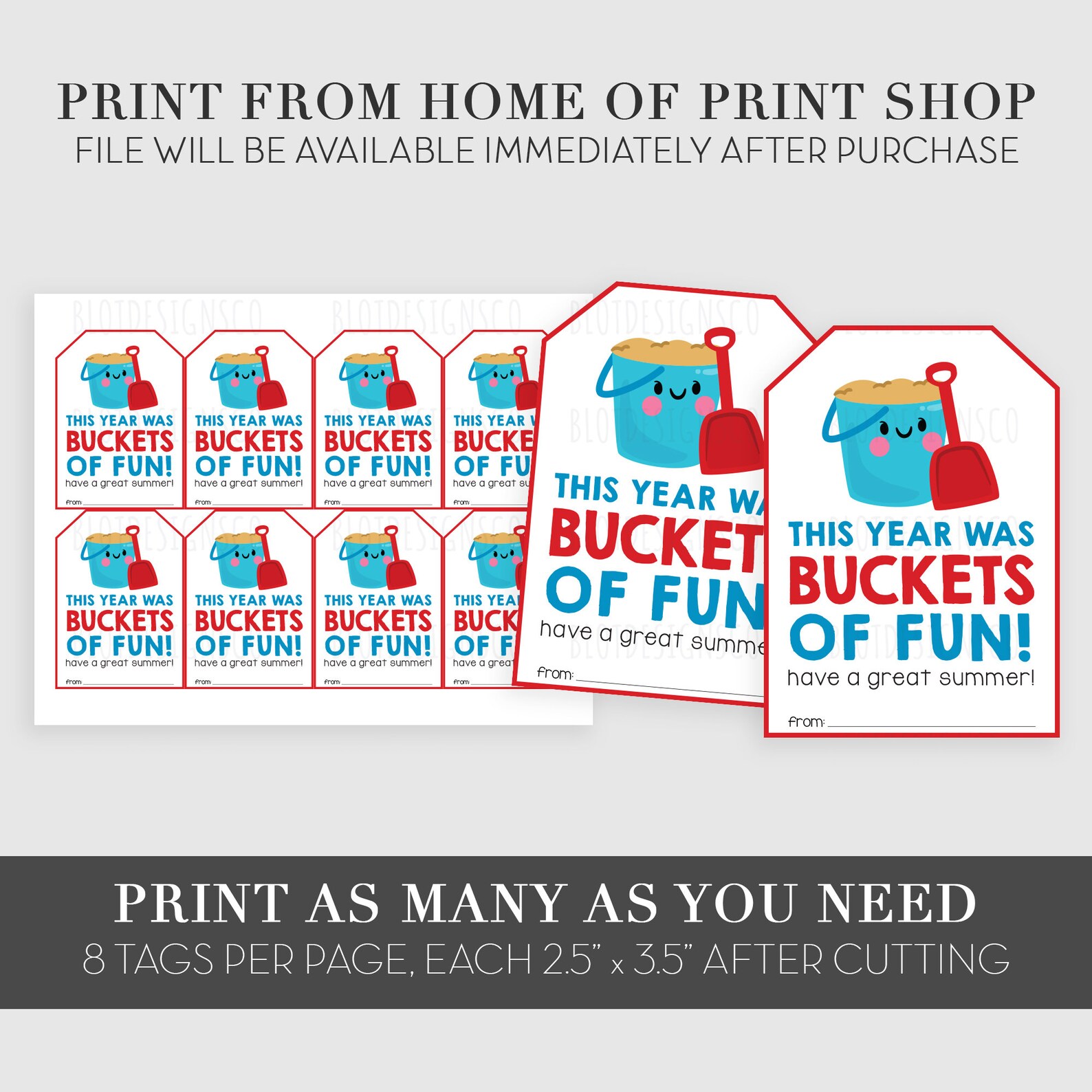 Buckets of Fun Summer Gift Tag End of School Year Treat Tag - Etsy