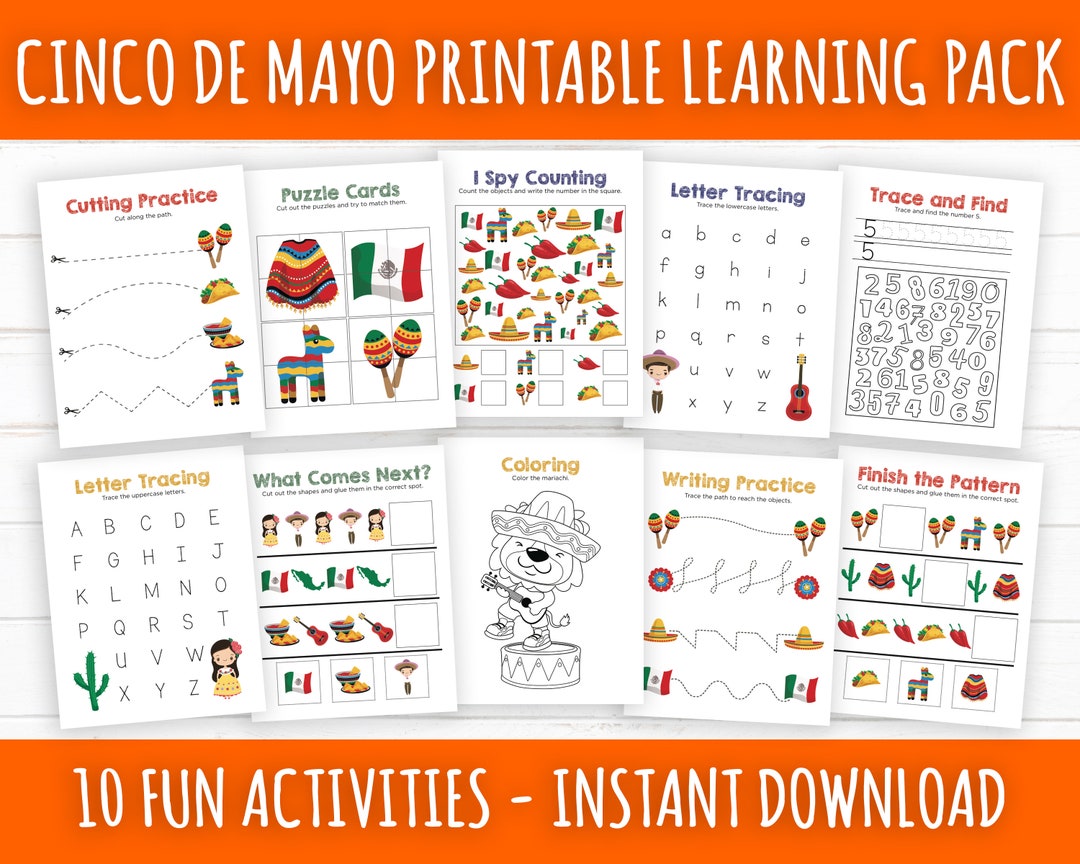 Cinco De Mayo Printable Activity Worksheets, Fiesta Activity Pack for ...
