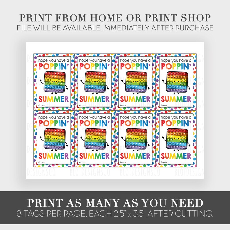 Poppin' Summer Fidget Toy End of Year Gift Pop It Class | Etsy