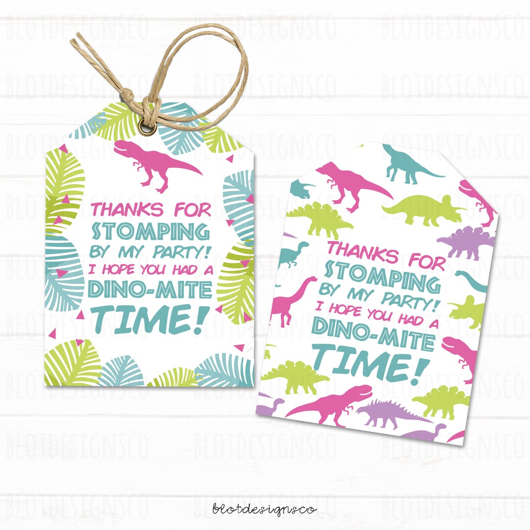 Dinosaur Thank You Tags, Dinosaur Birthday Favor Tags Printable, T-rex ...