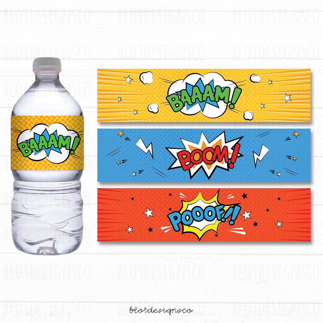 PRINTABLE Superhero Comics Water Bottle Label, Superhero Water Labels ...