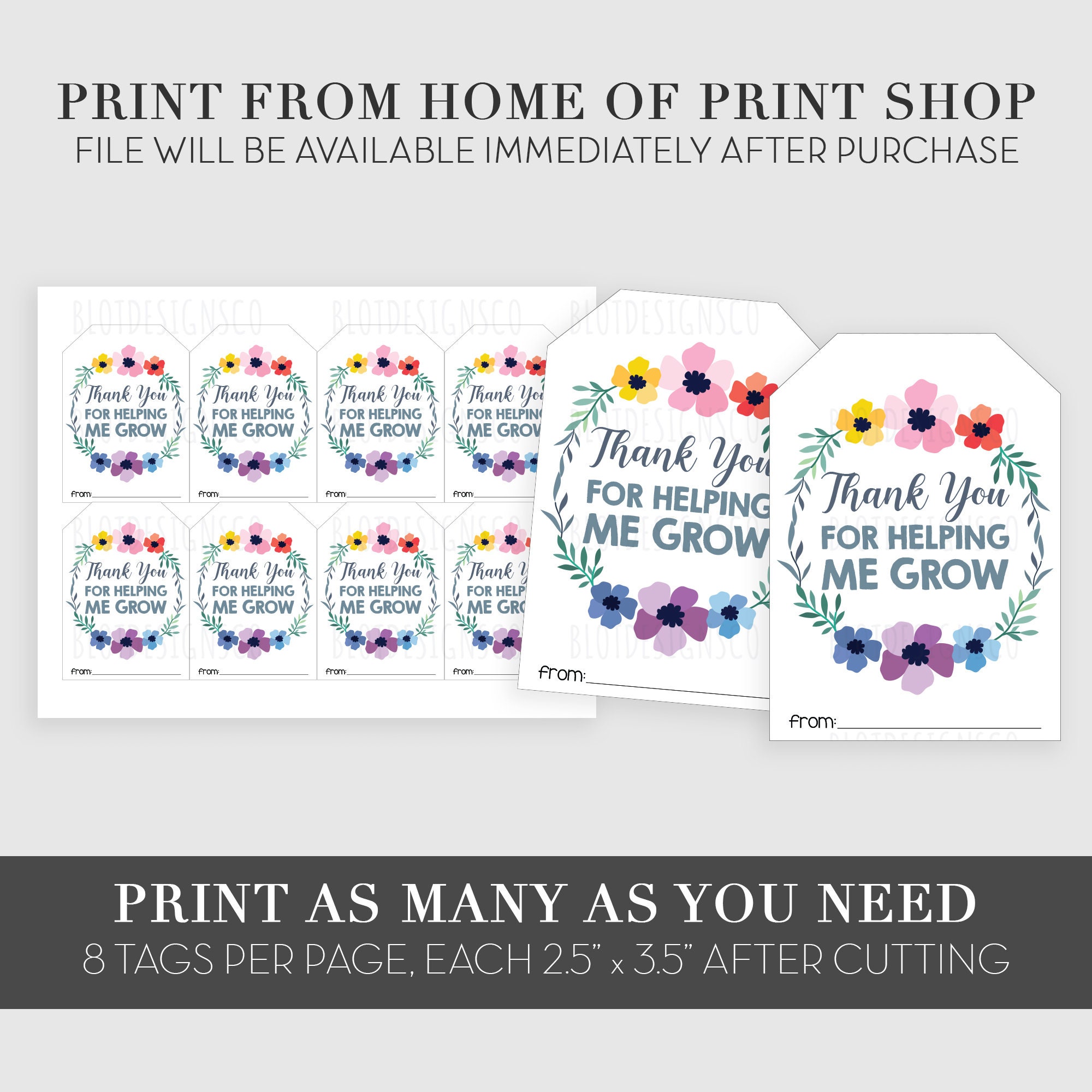 Thank You for Helping Me Grow Teacher Appreciation Gift Tag - Etsy