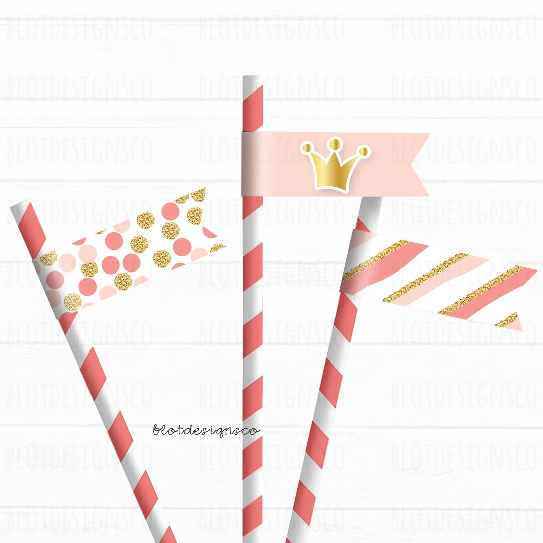 PRINTABLE Princess Party Straw Flags, Little Princess Baby Shower Party ...