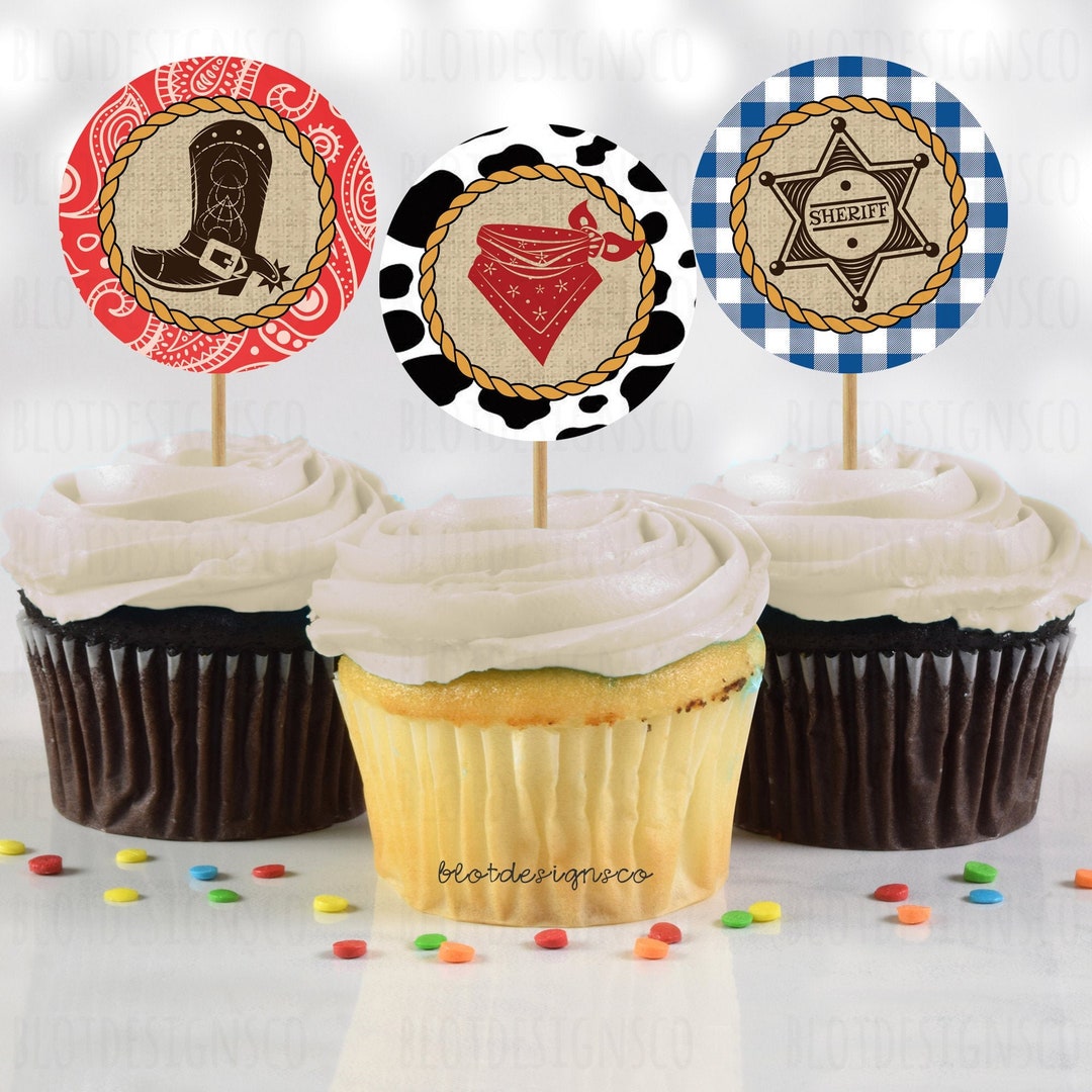 Western Cowboy Rodeo Cupcake Toppers, Printable Cowboy Stickers ...