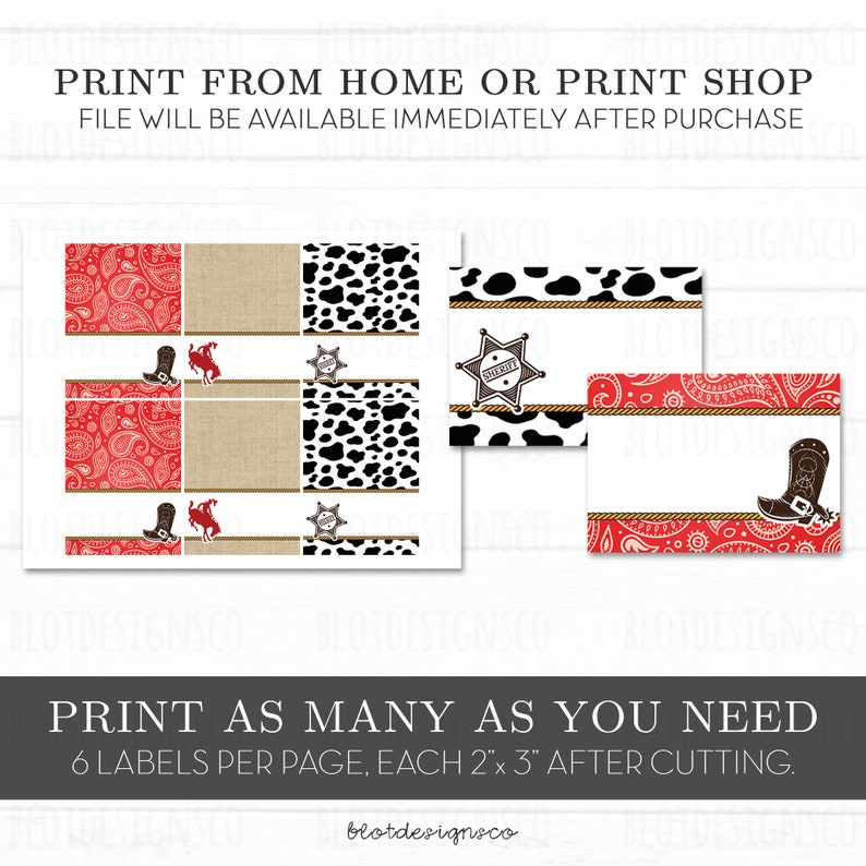 Printable Western Rodeo Cowboy Buffet Labels, Cowboy Food Tents ...