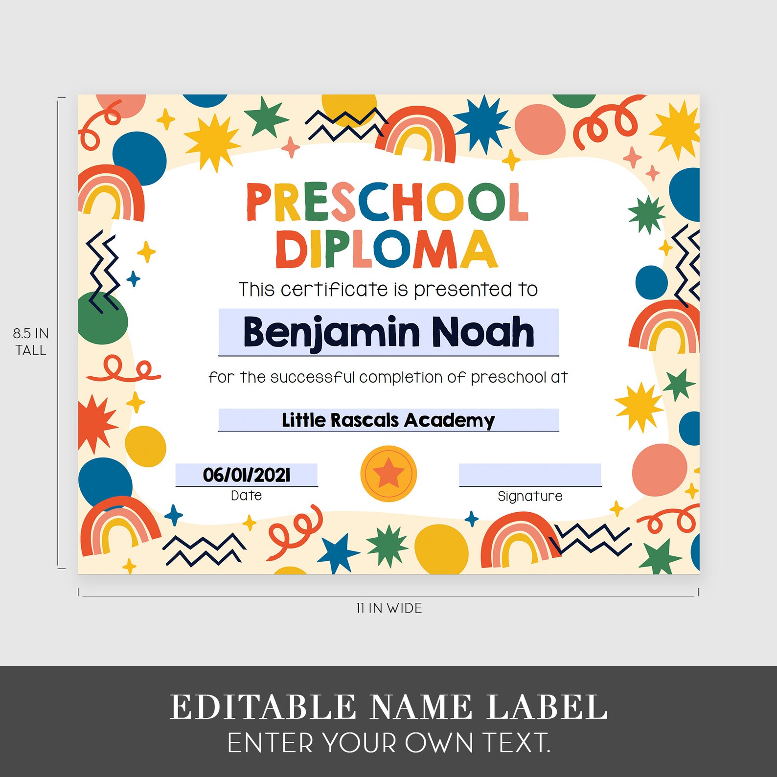 Printable Preschool Graduation Editable Diploma Customizable - Etsy